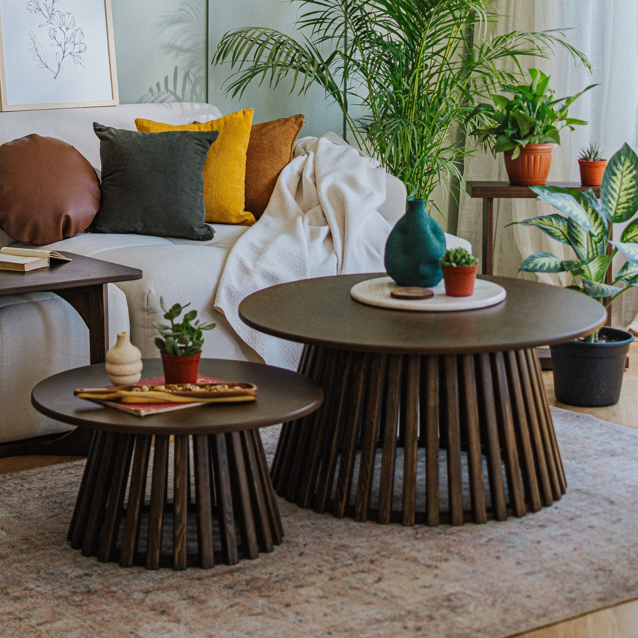 “Striped Landing” - Set of 2 Wooden Tables – Drowzy